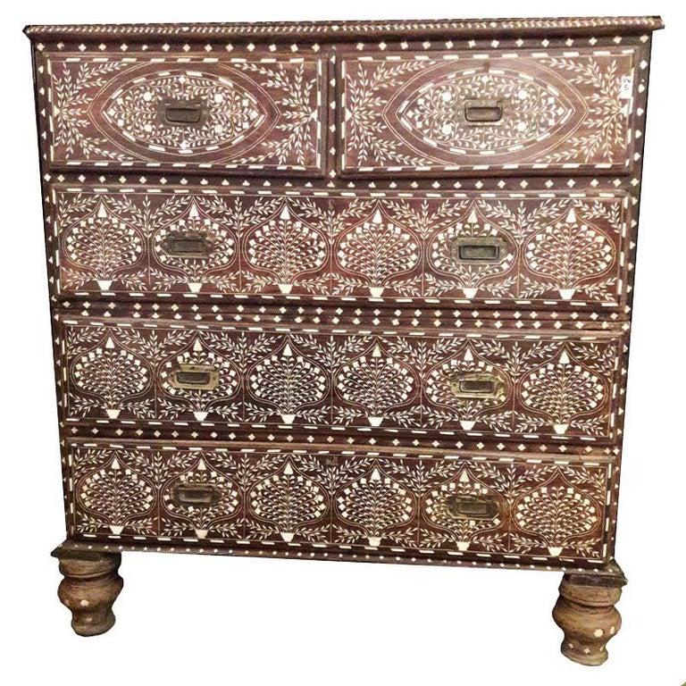 Bone-Inlaid Drawer Chest with Marble Top from India, 20th Century at ...