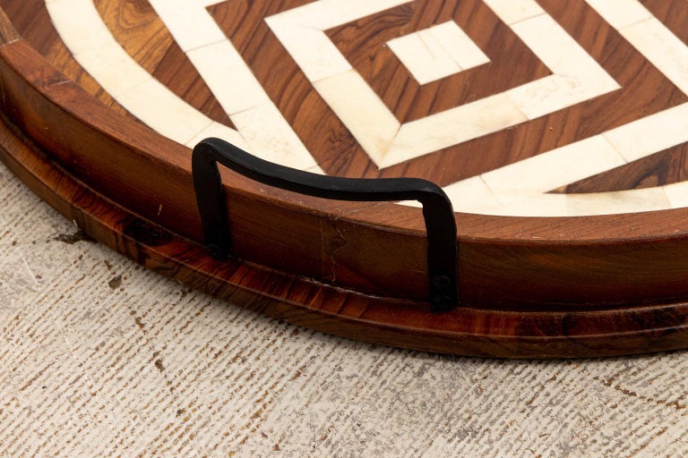 Bone Inlaid Round Handled Tray For Sale at 1stDibs
