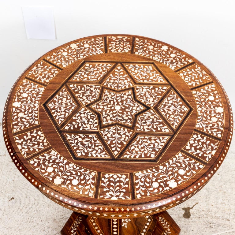 Bone Inlaid Round Side Table at 1stDibs