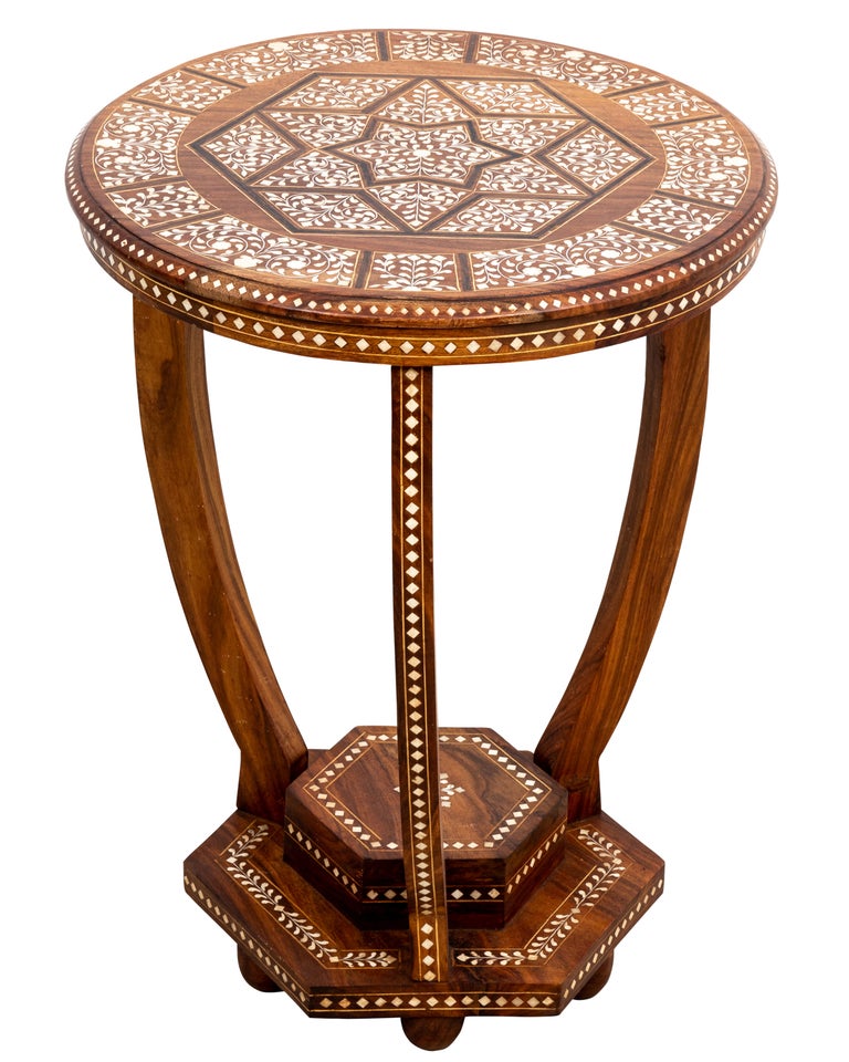 Bone Inlaid Round Side Table at 1stDibs