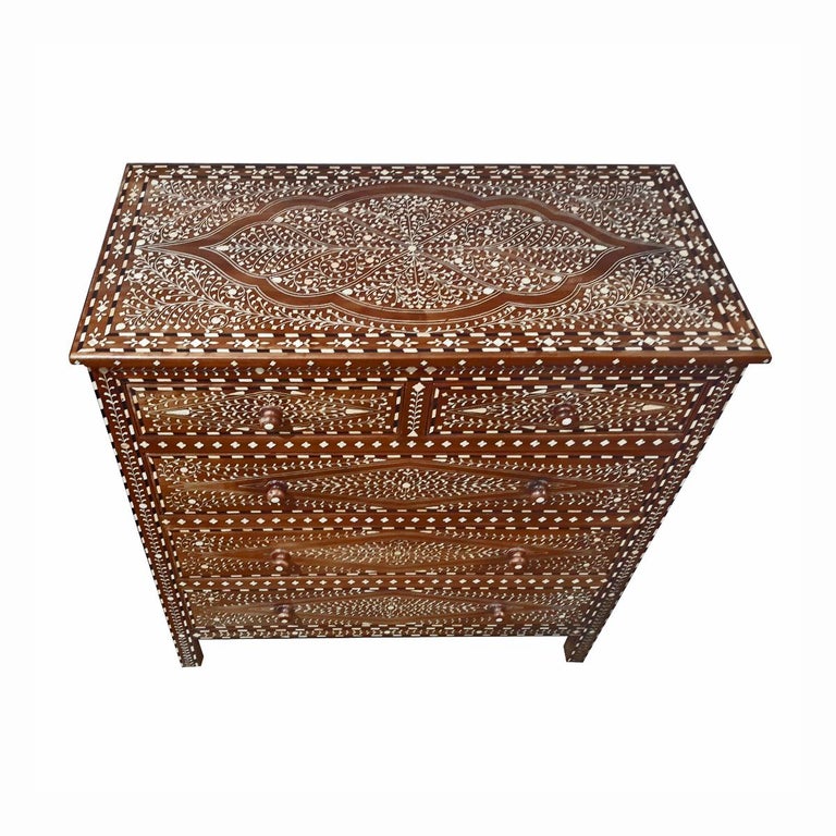 Bone-Inlaid Teak Chest of Drawers from India at 1stDibs