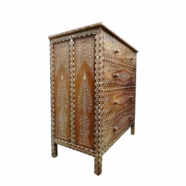 Bone-Inlaid Teak Chest of Drawers from India at 1stDibs