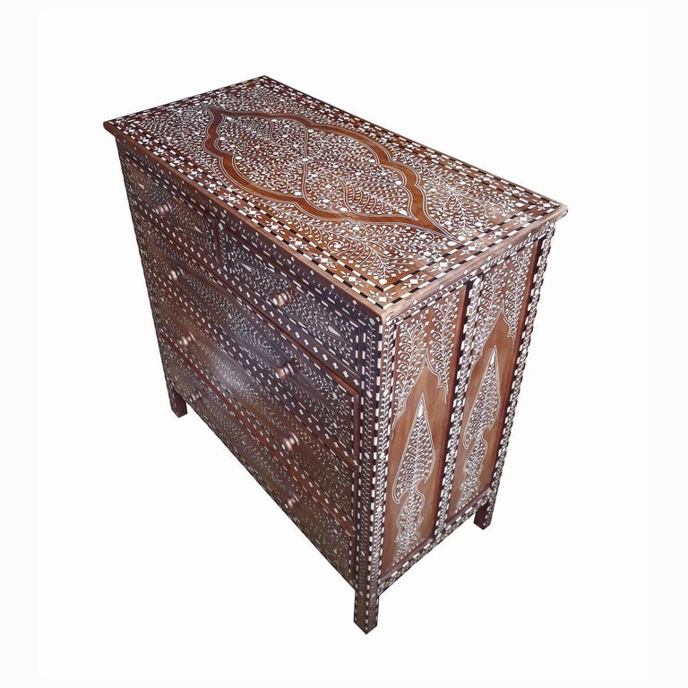 Bone-Inlaid Teak Chest of Drawers from India at 1stDibs