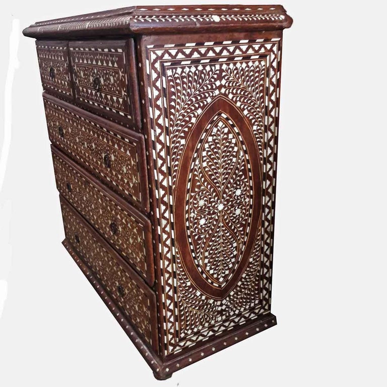 Bone-Inlaid Teak Chest of Drawers with Marble Top from India at 1stDibs ...