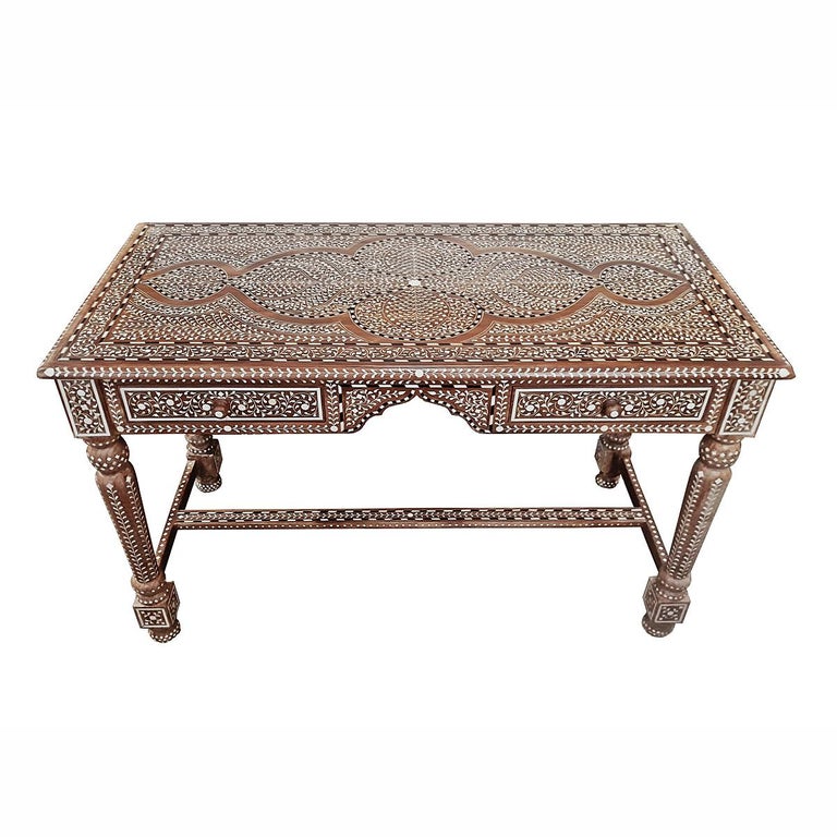 Bone-Inlaid Teak Writing Desk from India For Sale at 1stDibs