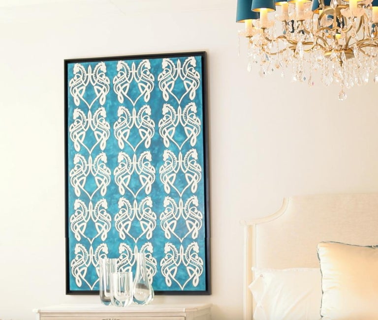 Bone Inlaid Wall Art in Blue Resin with Celtic Dragon Pattern For Sale ...