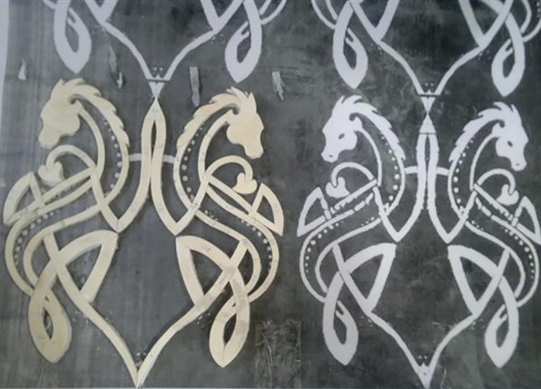 Bone Inlaid Wall Art in Blue Resin with Celtic Dragon Pattern For Sale ...