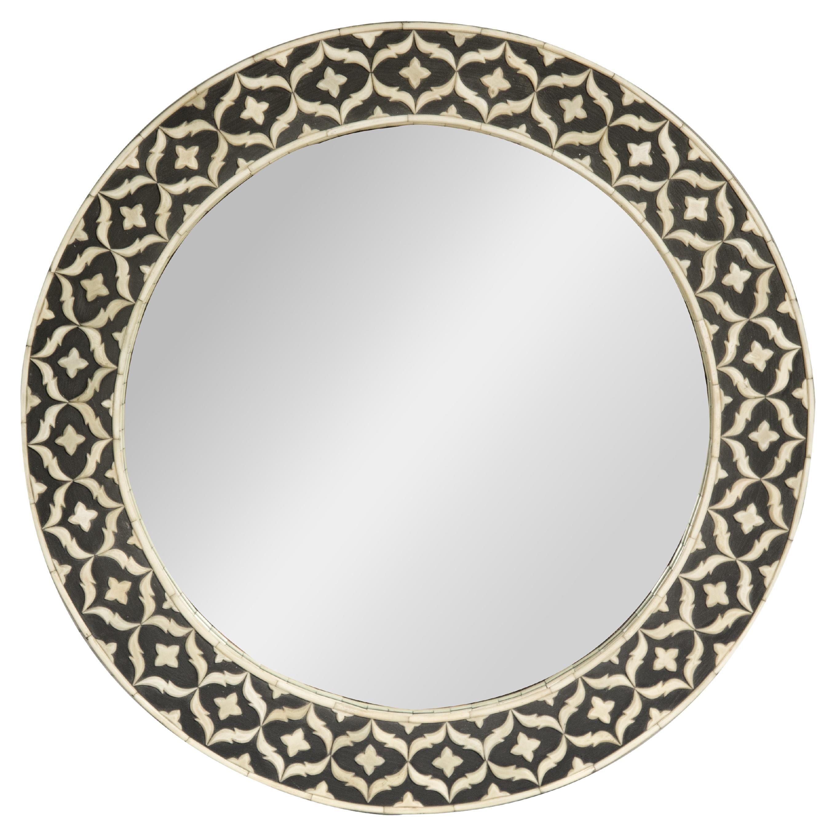 Wall Mirror Checkerboard Straw Marquetry Inlay Handcrafted Black&White ...