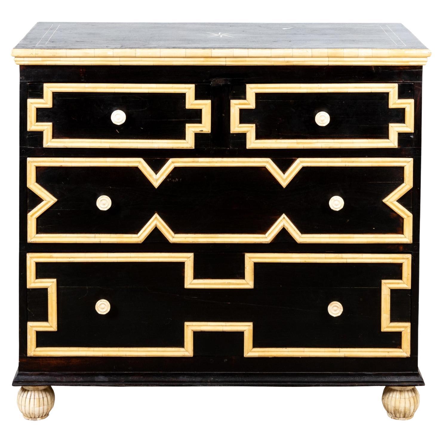 Indian Black and White Bone Inlay Chest of Drawers For Sale at 1stDibs