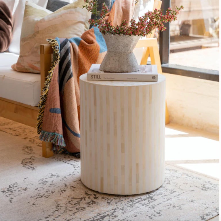 Bone Inlay End Table in Black and White For Sale at 1stDibs