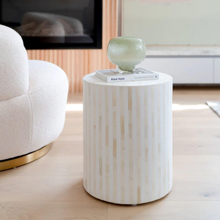 Bone Inlay End Table in Black and White For Sale at 1stDibs