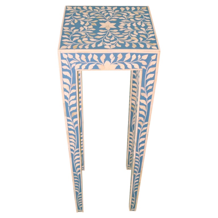 Bone Inlay Side Table in Mellow Azure For Sale at 1stDibs