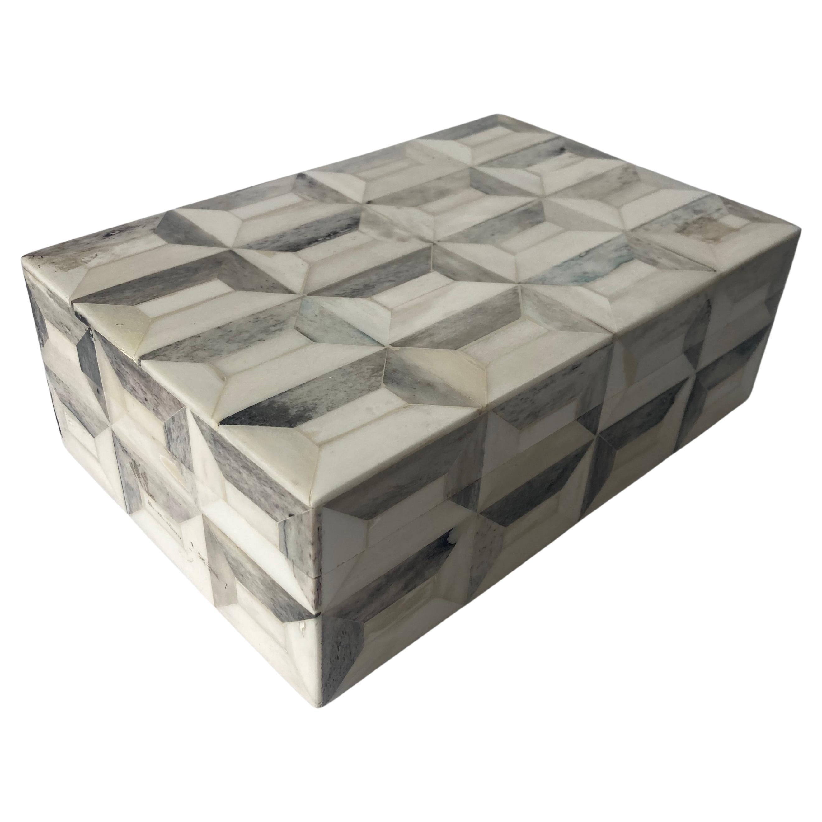 Bone , Wood Lid Box , Jewelry Geometric 3 D Pattern For Sale at 1stDibs