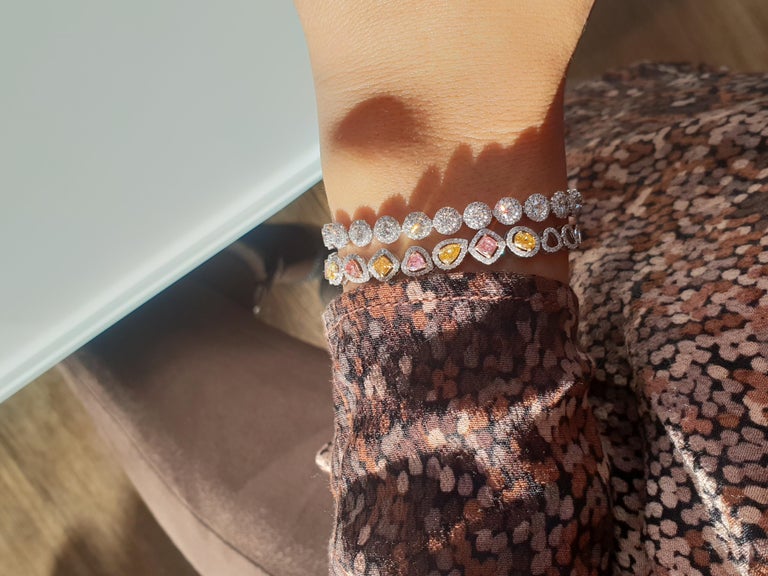 Fancy Colored Diamond Bracelet in 18 Karat White Gold at 1stDibs