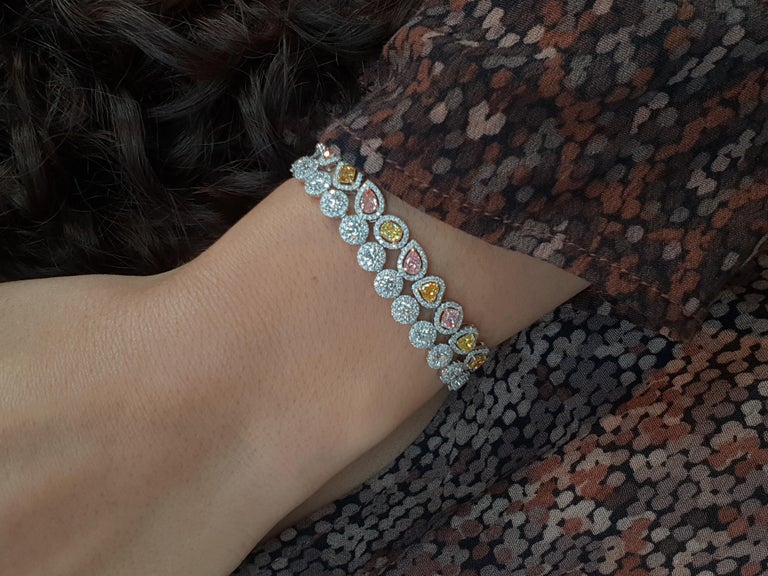 Fancy Colored Diamond Bracelet in 18 Karat White Gold at 1stDibs