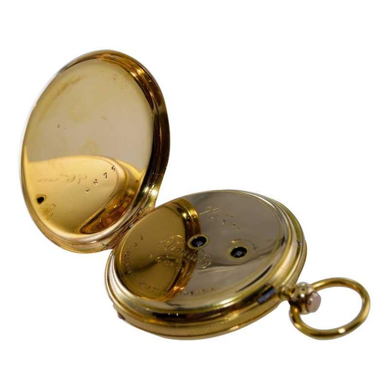 Bonnet 18kt. Solid Gold Open Faced Pocket Watch with Engine Turned Dial ...
