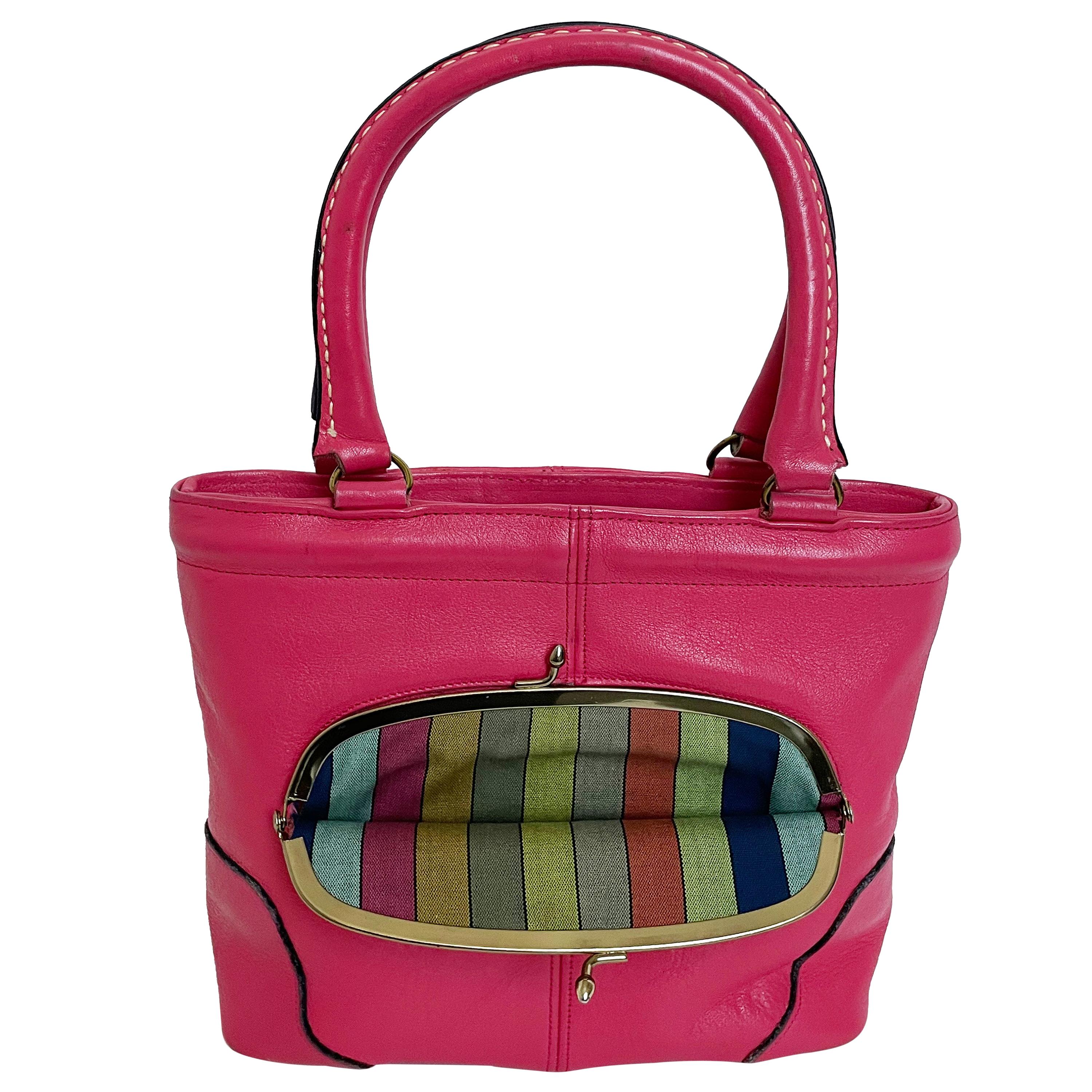 1960's Bonnie Cashin Double Kiss Lock Mini Leather Handbag With Stripe ...