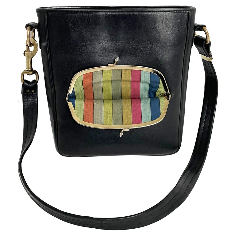 Bonnie Cashin for Coach Bag Black Leather Kiss Lock Tote Vintage 1960s ...