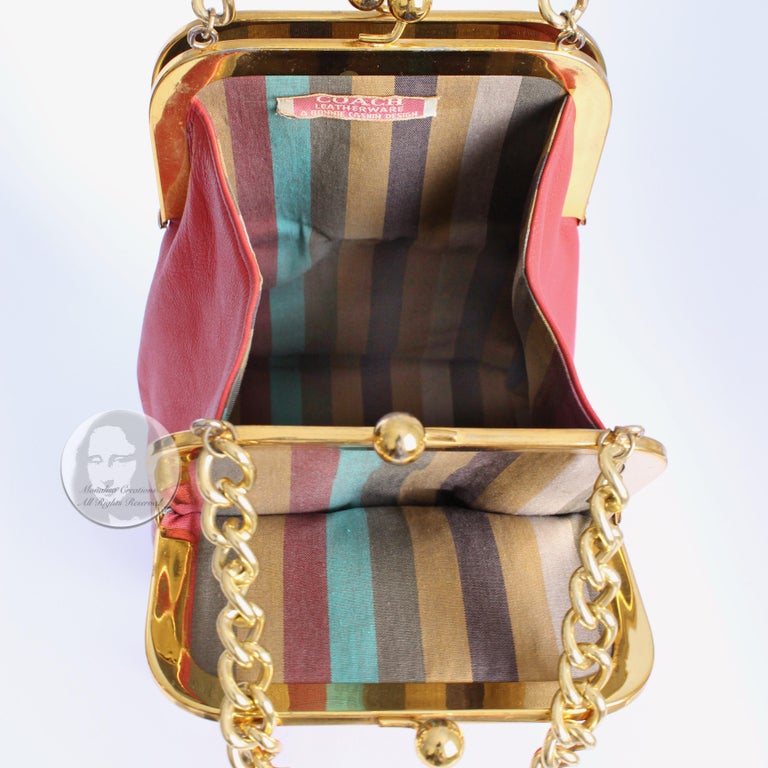 Bonnie Cashin for Coach Bag Tote Red Leather Double Kiss Lock Chains ...