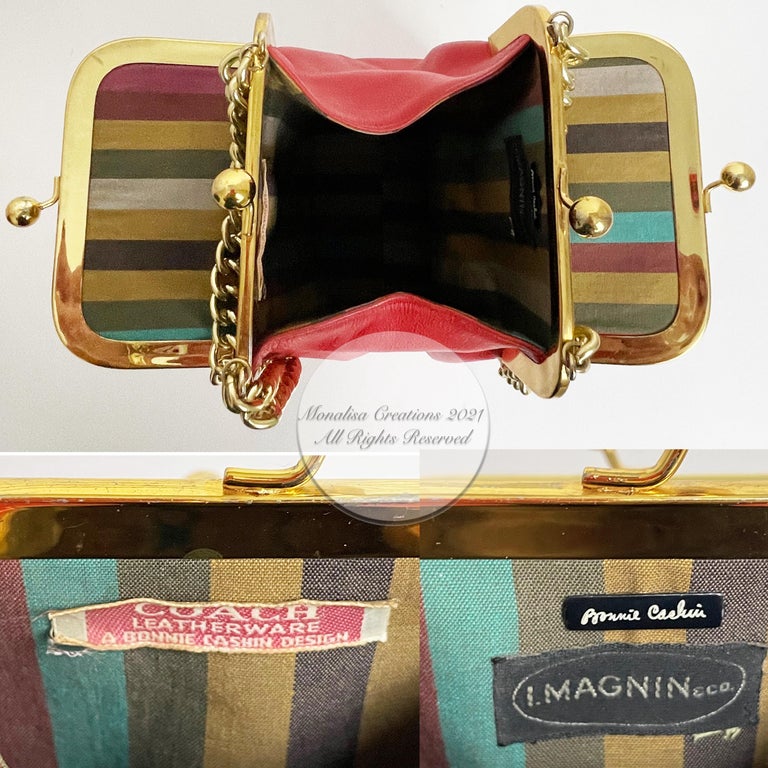 Bonnie Cashin for Coach Bag Tote Red Leather Double Kiss Lock Chains ...