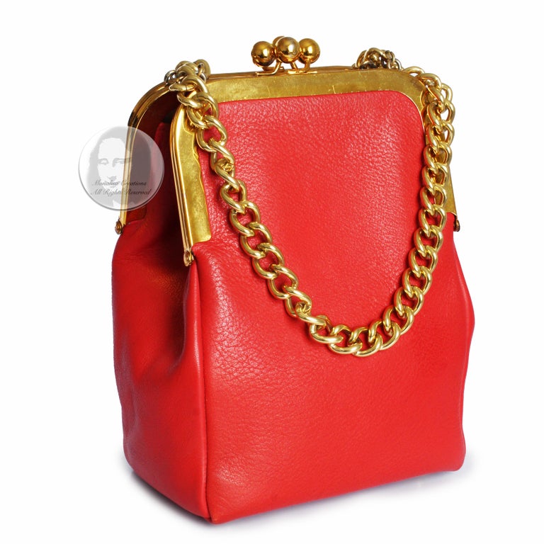 Bonnie Cashin for Coach Bag Tote Red Leather Double Kiss Lock Chains ...
