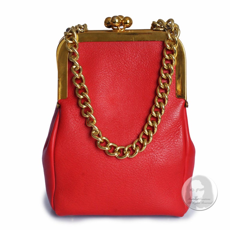 Bonnie Cashin for Coach Bag Tote Red Leather Double Kiss Lock Chains ...