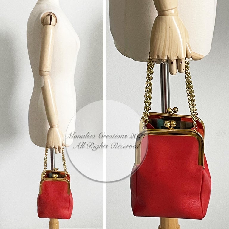 Bonnie Cashin for Coach Bag Tote Red Leather Double Kiss Lock Chains ...