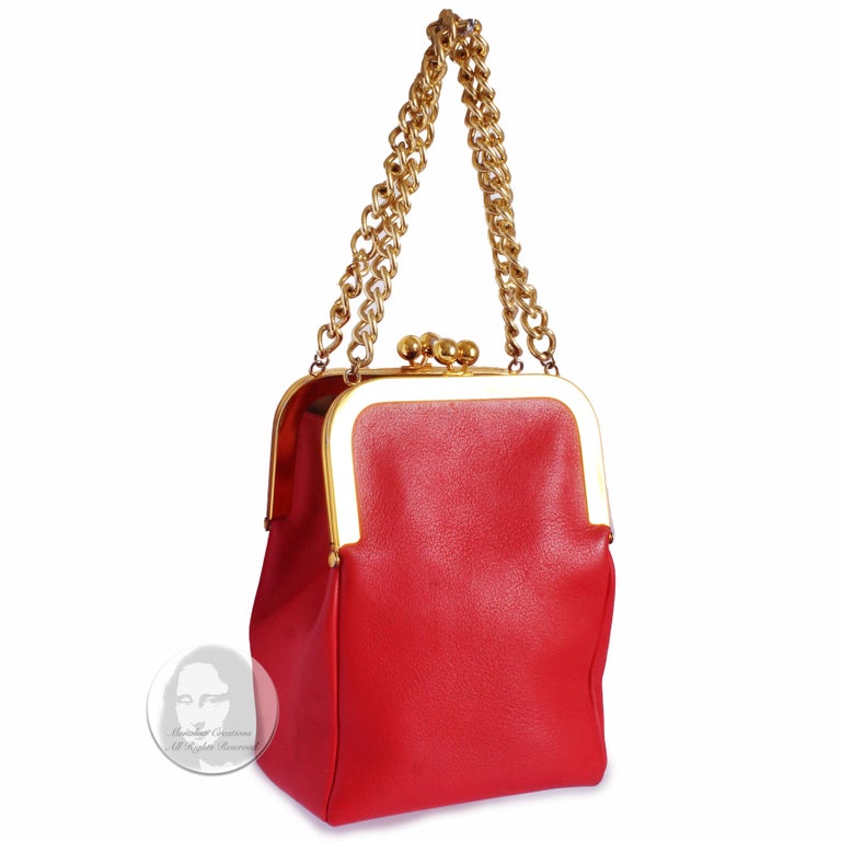Bonnie Cashin for Coach Bag Tote Red Leather Double Kiss Lock Chains ...