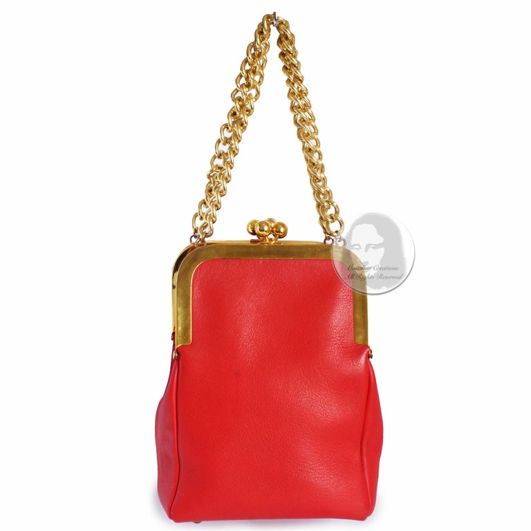 Bonnie Cashin for Coach Bag Tote Red Leather Double Kiss Lock Chains ...