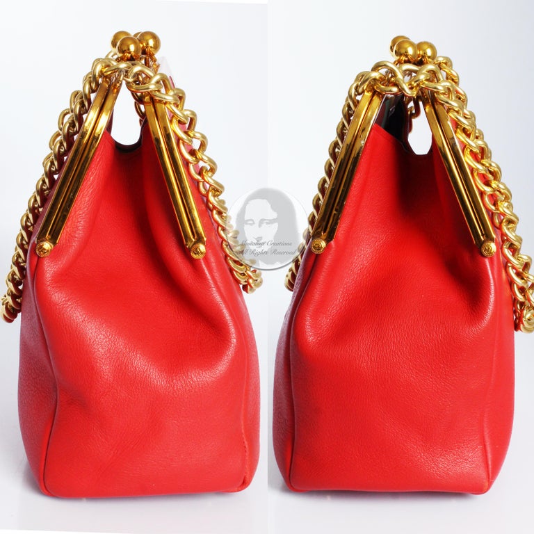 Bonnie Cashin for Coach Bag Tote Red Leather Double Kiss Lock Chains ...