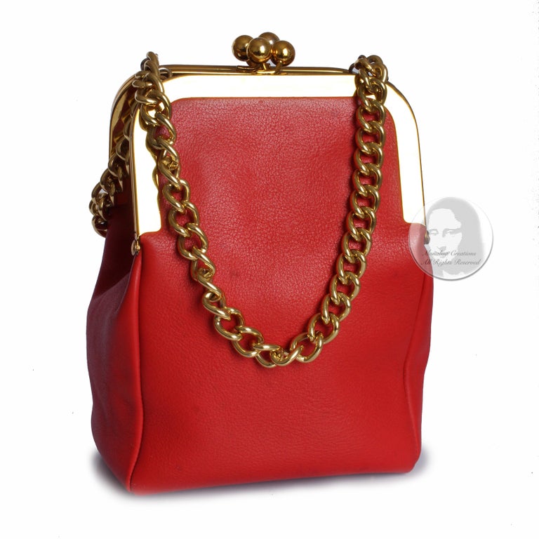 Bonnie Cashin for Coach Bag Tote Red Leather Double Kiss Lock Chains ...