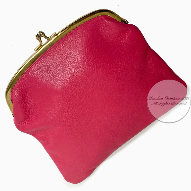 Bonnie Cashin for Coach Clutch Bag Pink Leather Kiss Lock Pouch Cashin ...