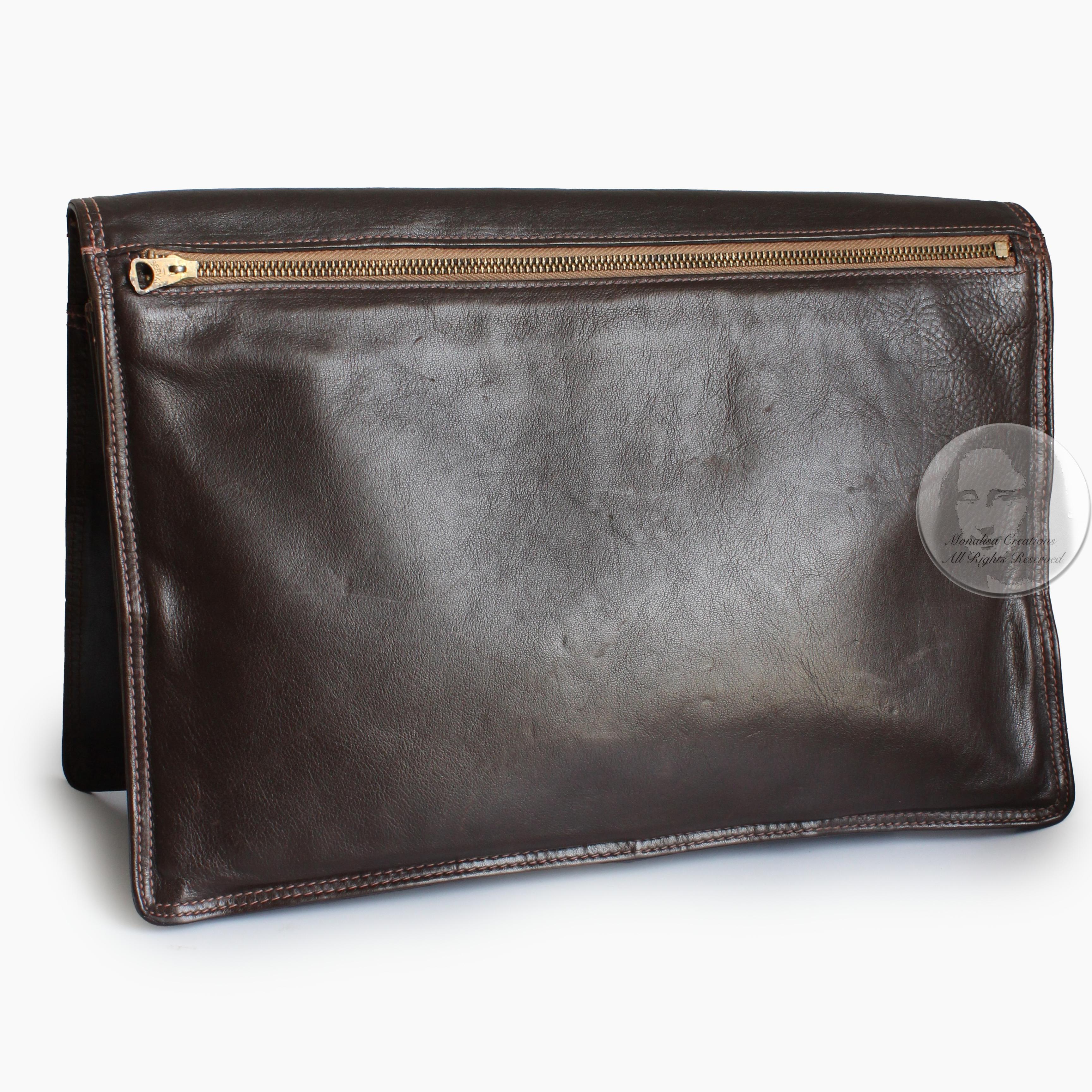 Bonnie Cashin for Meyers Oversized Clutch Bag Portfolio Brown Leather Vintage For Sale at 1stDibs
