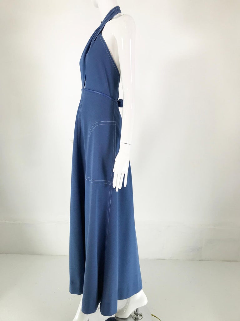 Bonnie Cashin for Sills Blue Knit and Leather Halter Neck Pocket Dress ...