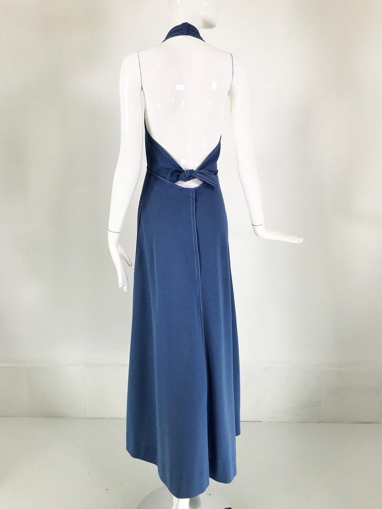 Bonnie Cashin for Sills Blue Knit and Leather Halter Neck Pocket Dress ...