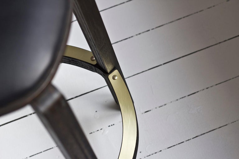 Boo Bar Stool, Japan Black Bamboo, Black Leather Cushion, Brass Foot ...