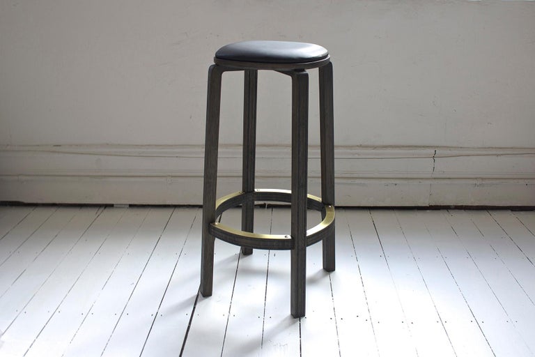 Boo Bar Stool, Japan Black Bamboo, Black Leather Cushion, Brass Foot ...