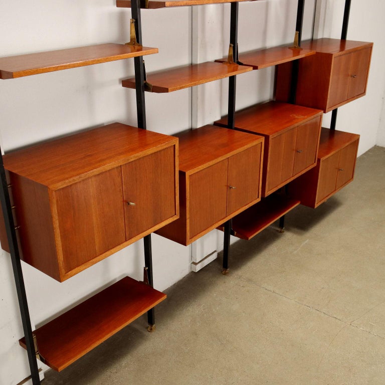 Bookcase of the 1950-60s, Teak Veneer, Brass at 1stDibs