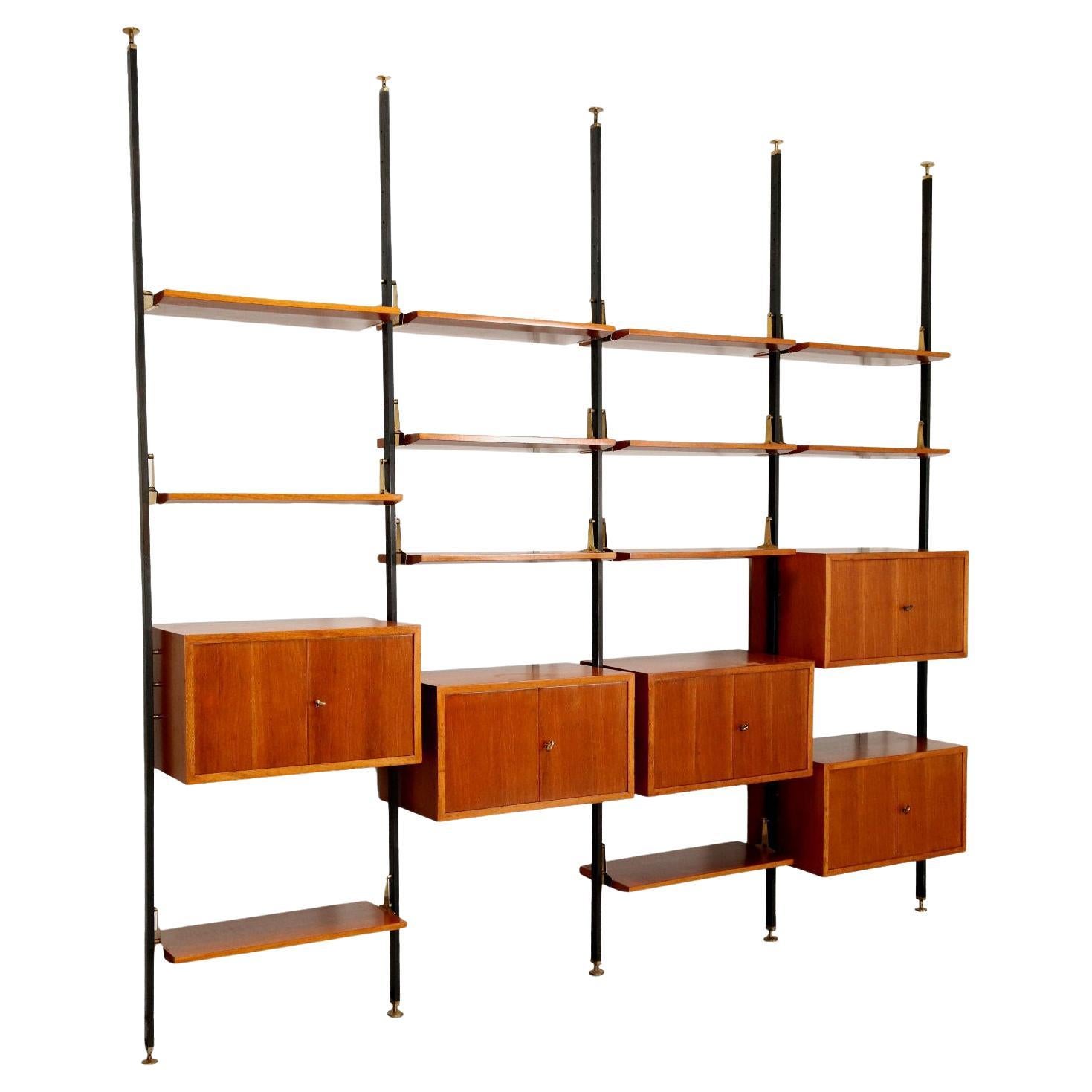 Bookcase of the 1950-60s, Teak Veneer, Brass at 1stDibs