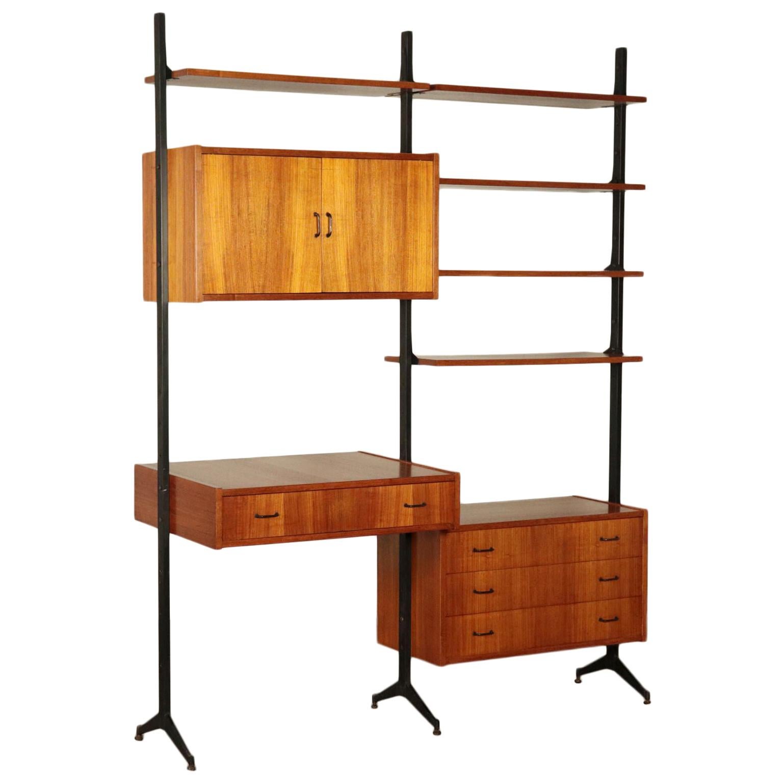 Bookcase, Teak Veneer and Metallic Enameled, Italy, 1950s-1960s at 1stDibs