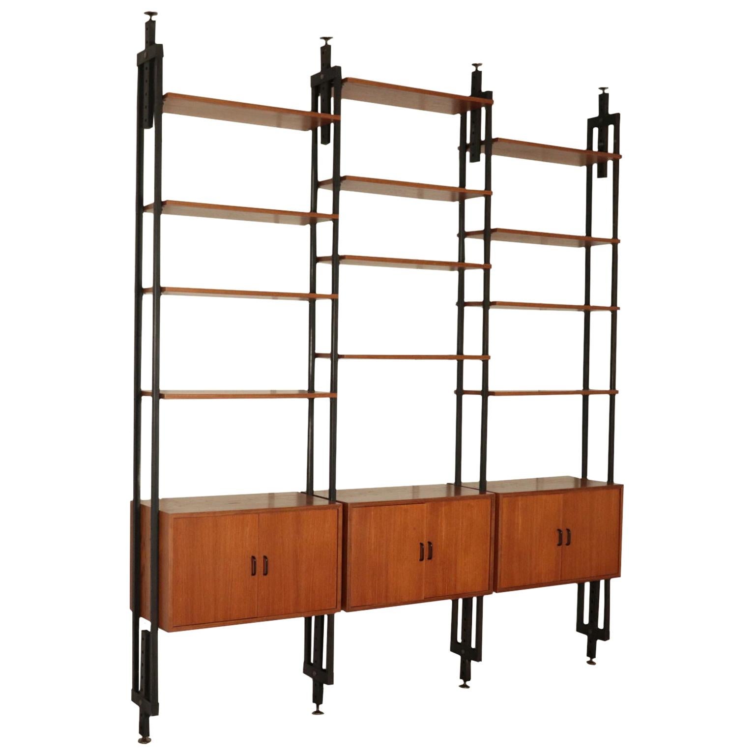 Bookcase, Teak Veneer Metal and Brass, Italy, 1950s-1960s at 1stDibs