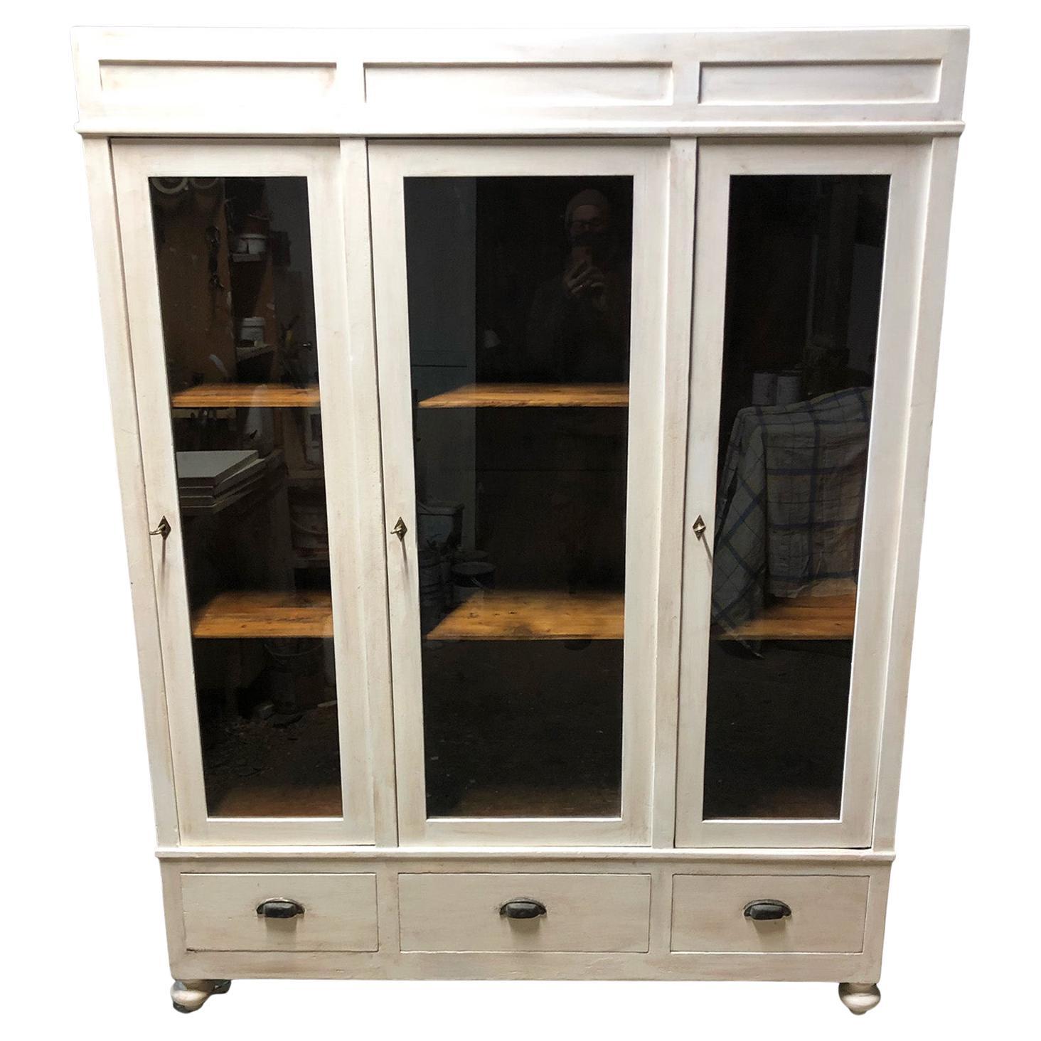 Bookcase Vitrines Shabby White Italian Fir from 1940 at 1stDibs