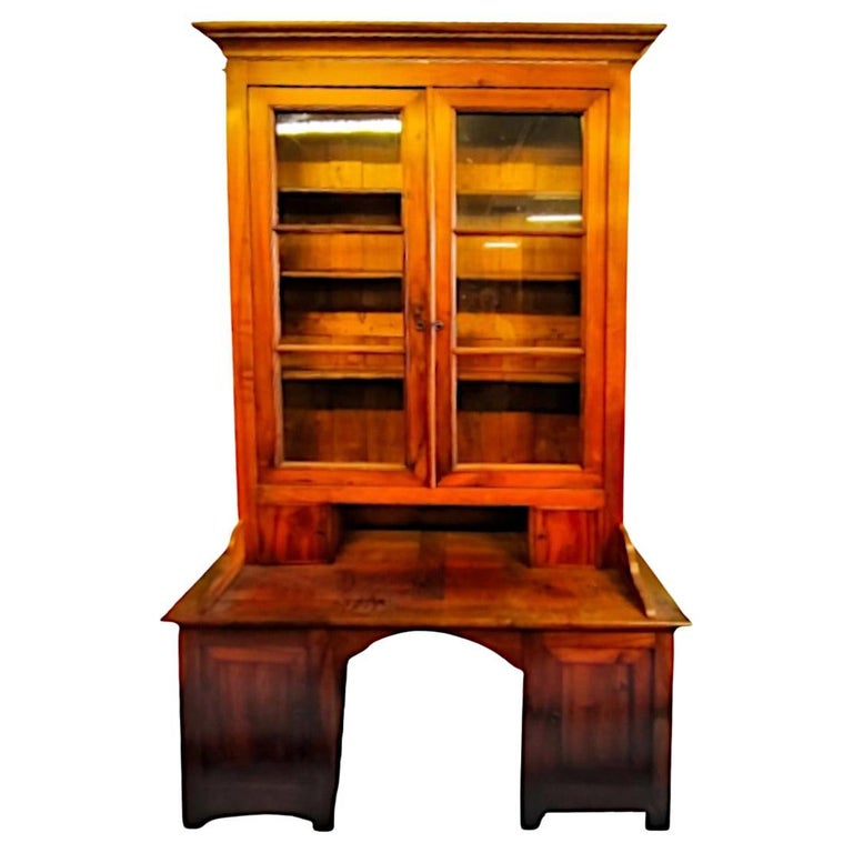 Bookcase with Display Case and Writing Surface Made of Solid Walnut ...