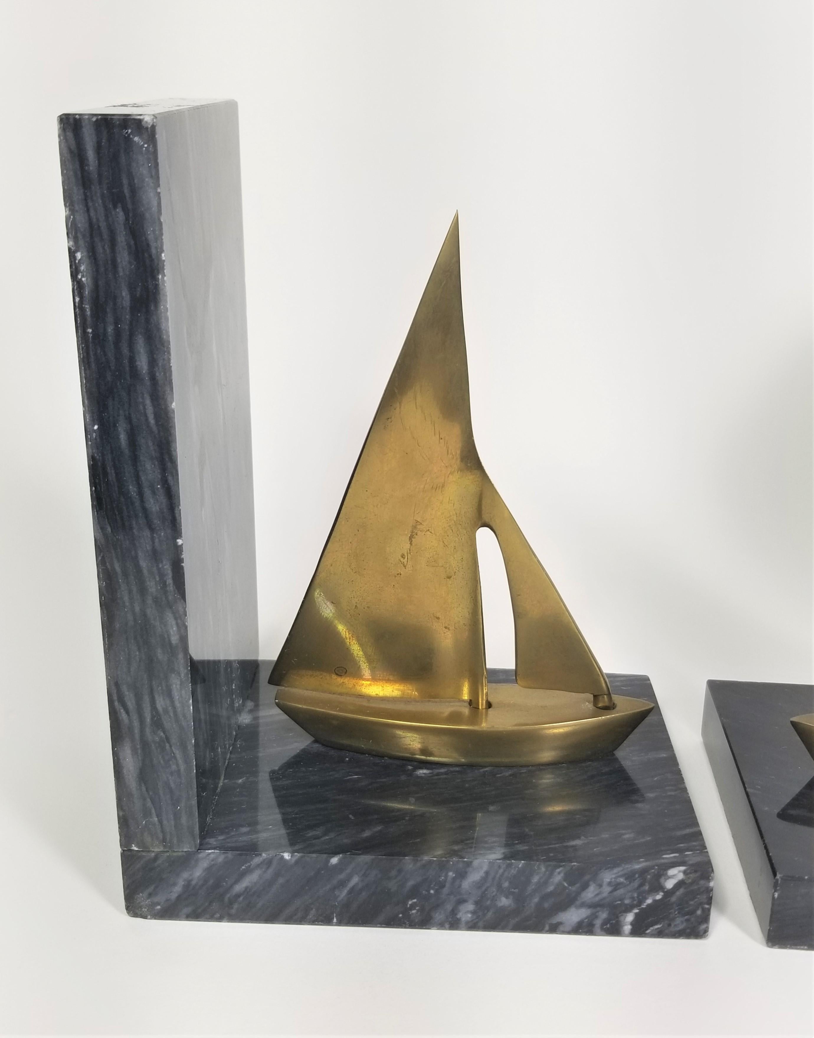Bookends Marble and Brass Sailboat, 1970s, Mid-Century For Sale at ...