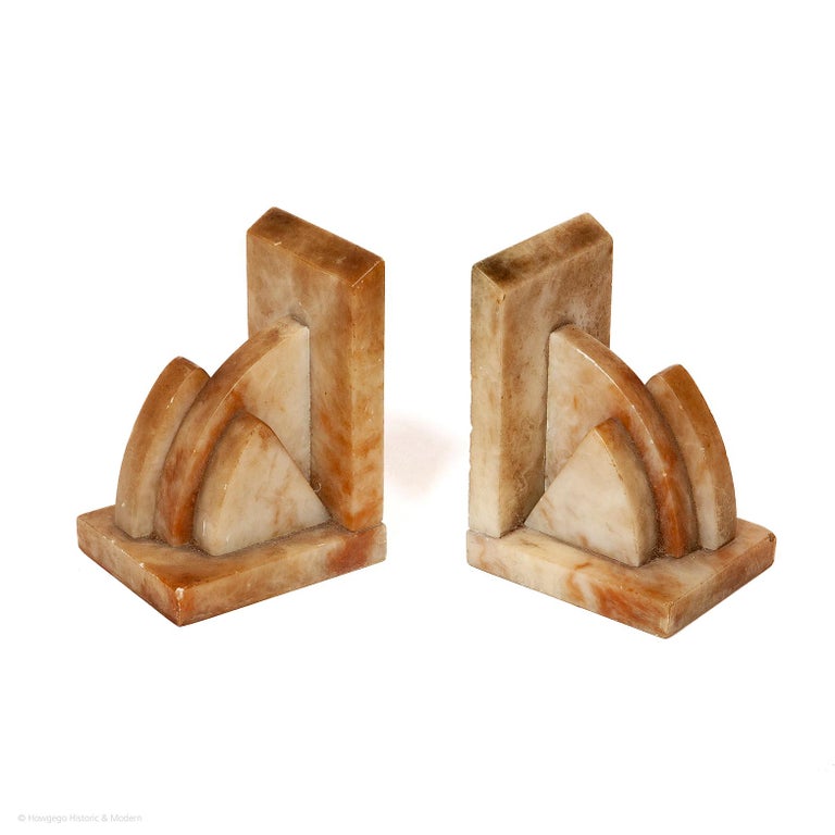 Bookends Pair Marble Art Deco Architectural Ochre For Sale at 1stDibs
