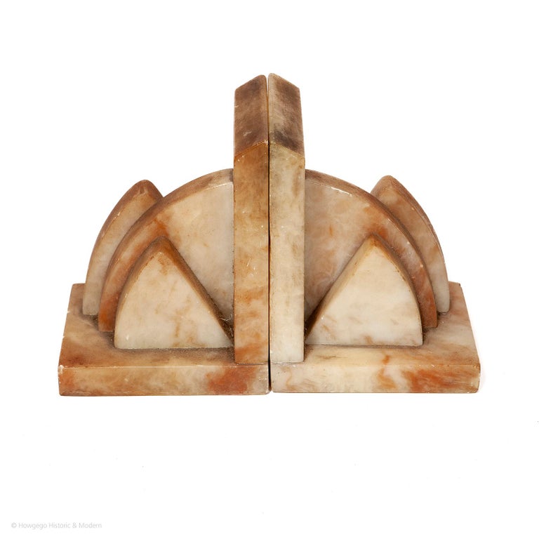 Bookends Pair Marble Art Deco Architectural Ochre For Sale at 1stDibs