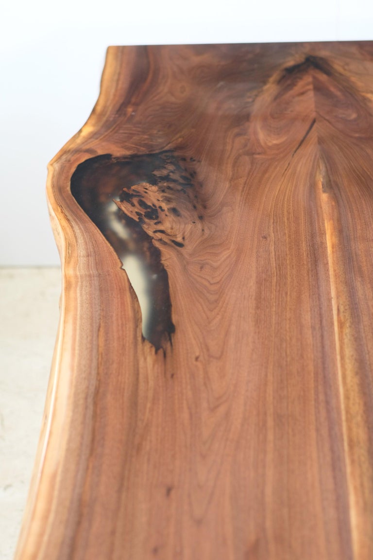 Bookmatched Live Edge Walnut Table Legs Industrial Cast Iron For Sale ...