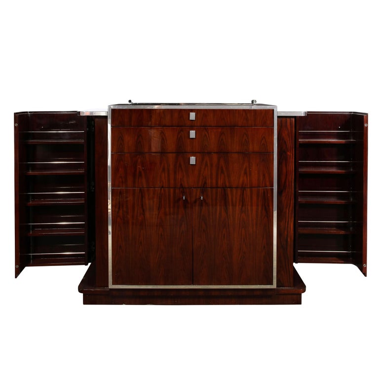 Bookmatched Santos Rosewood and Nickeled Bronze Duke Bar Cabinet by ...