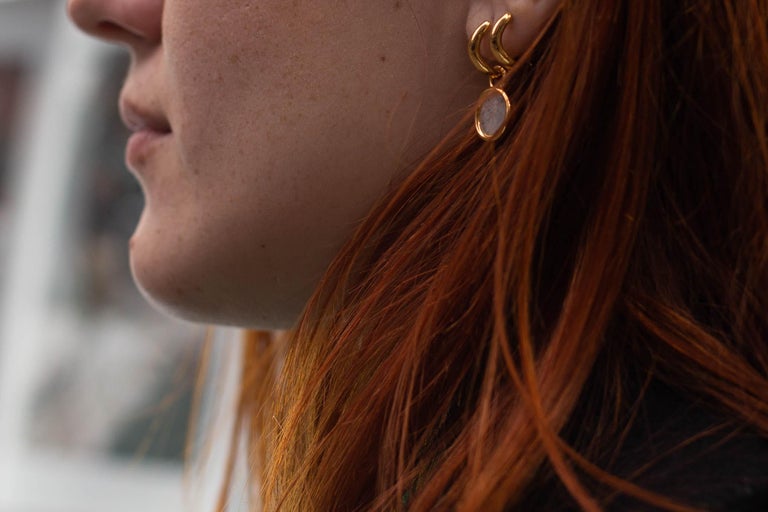 Boomerang Hoops 18k Solid Gold with Moonstone on One Hoop For Sale at ...