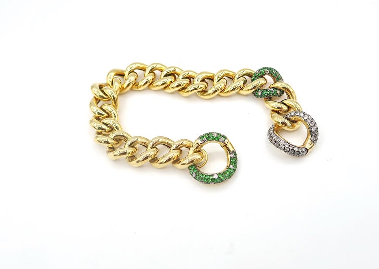 Boon Champagne Diamond and Tsavorite Pavé Gold Chain Link Bracelet For ...